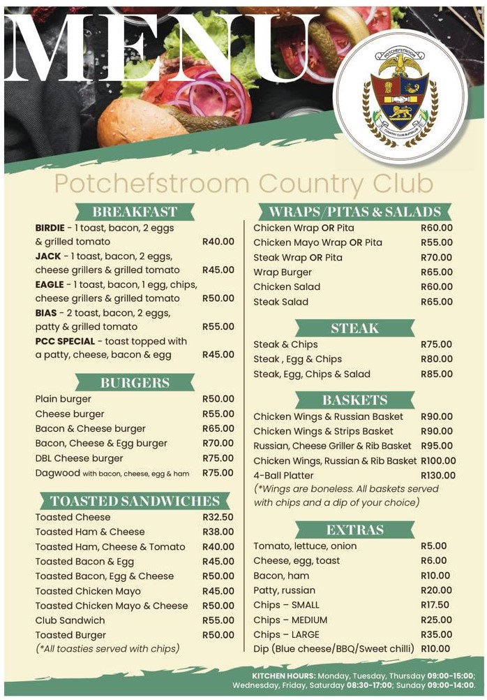 Menu – Potchefstroom Country Club